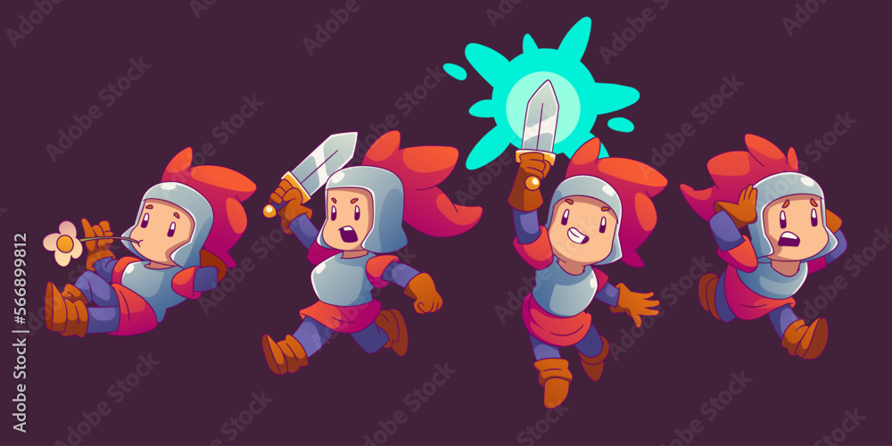 Cute knight character emotions isolated on background. Vector ...