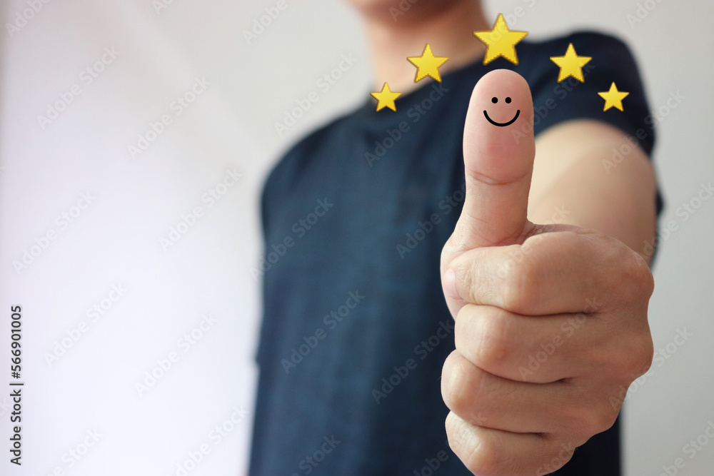 Stockfoto Customer satisfaction concept. thumb up Positive emotion ...
