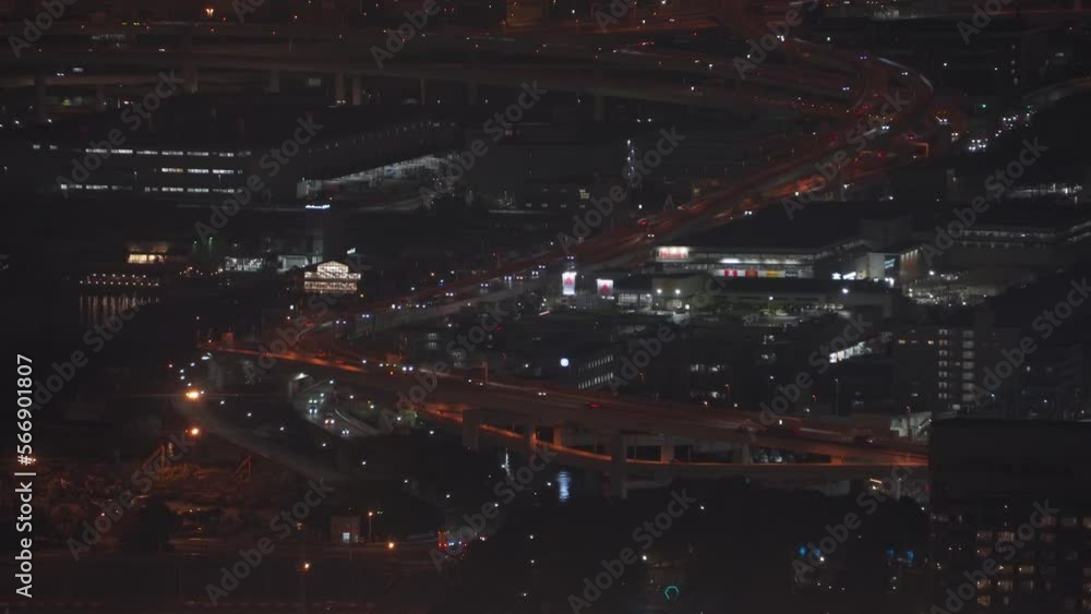Cars come and go on Japan's Metropolitan Expressway at night. Night ...