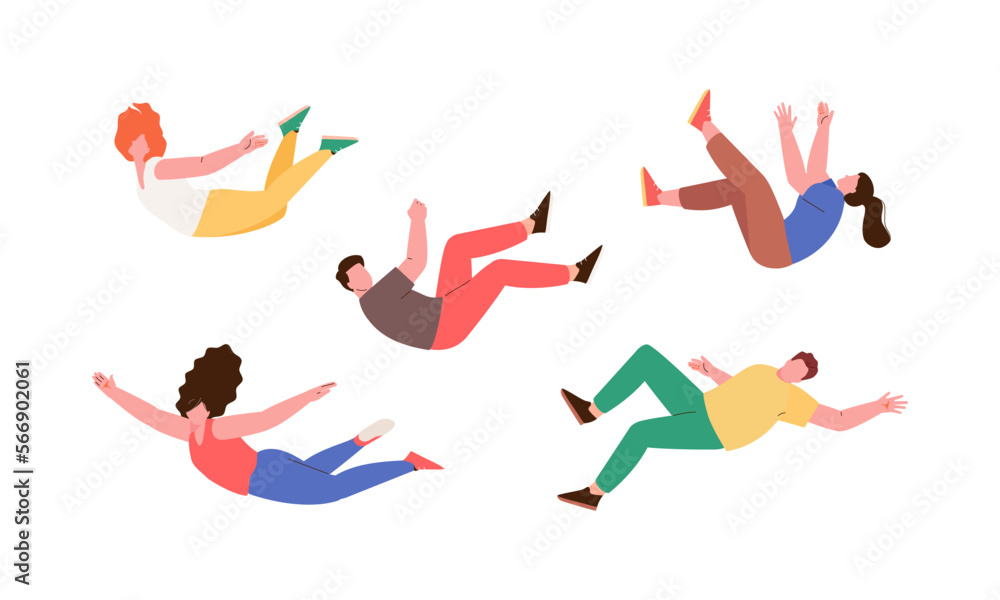 Flying and falling people vector characters Stock Vector | Adobe Stock