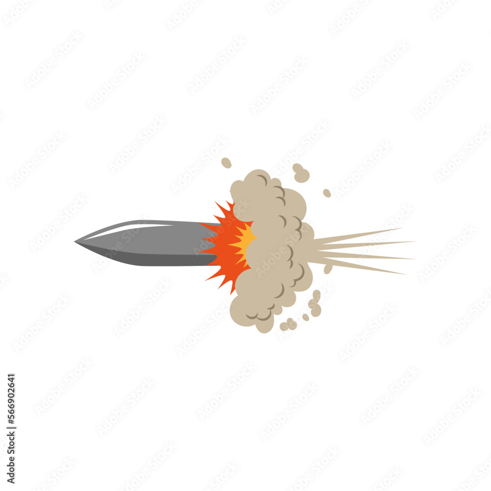 Explosion and smoke with bullet vector illustration. Cartoon drawing of ...