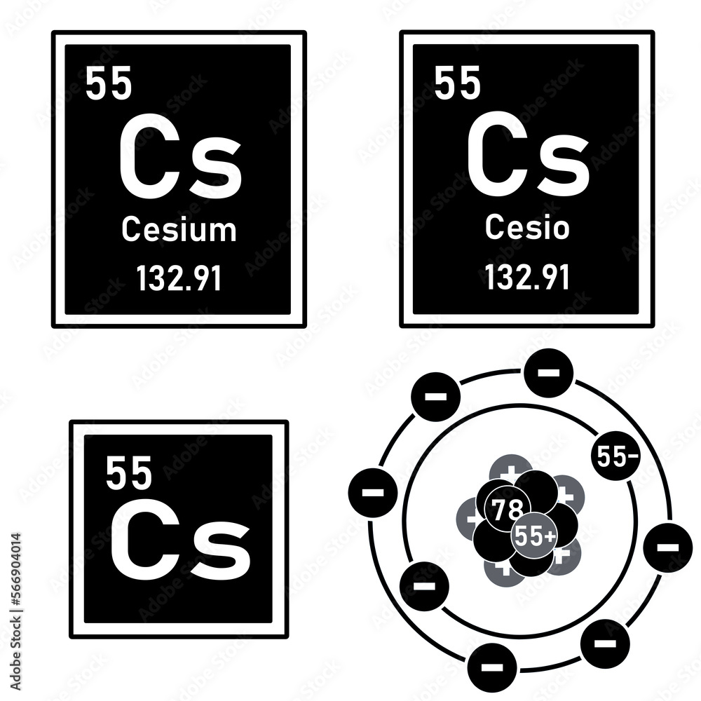 Icon of the element cesium of the periodic table with representation of ...
