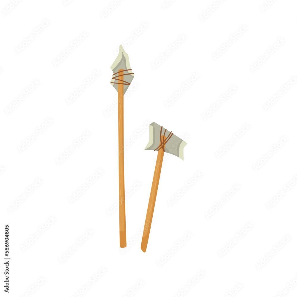 Prehistoric weapons or tools vector illustration. Ancient hunting tools ...
