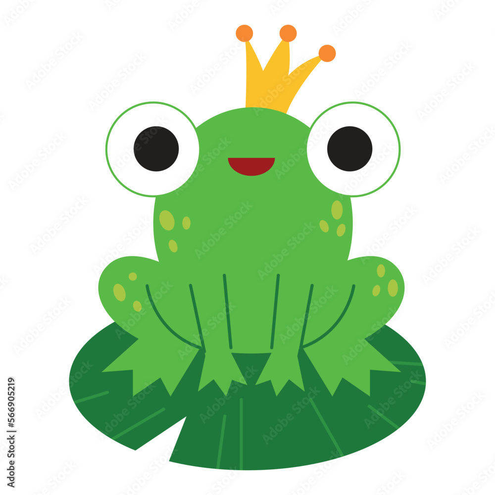 Cartoon cute character frog with crown. Cartoon vector illustration ...