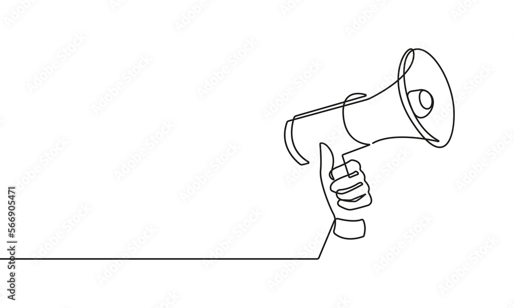 Hand with Megaphone Line Art Drawing. Megaphone Minimalist One Line ...