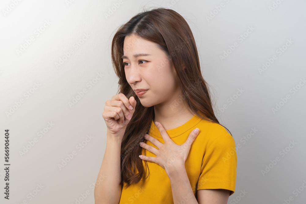 Female Unhealthy Sickness Asian Young Woman Girl Unwell And Coughing
