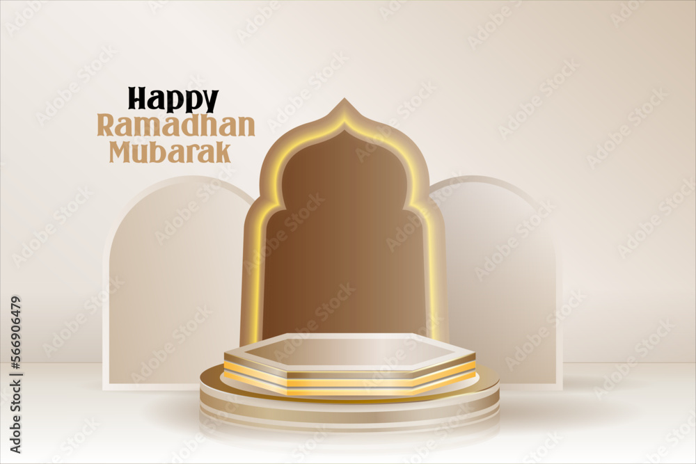 Realistic design with 3d objects Islamic Ramadan display product podium ...