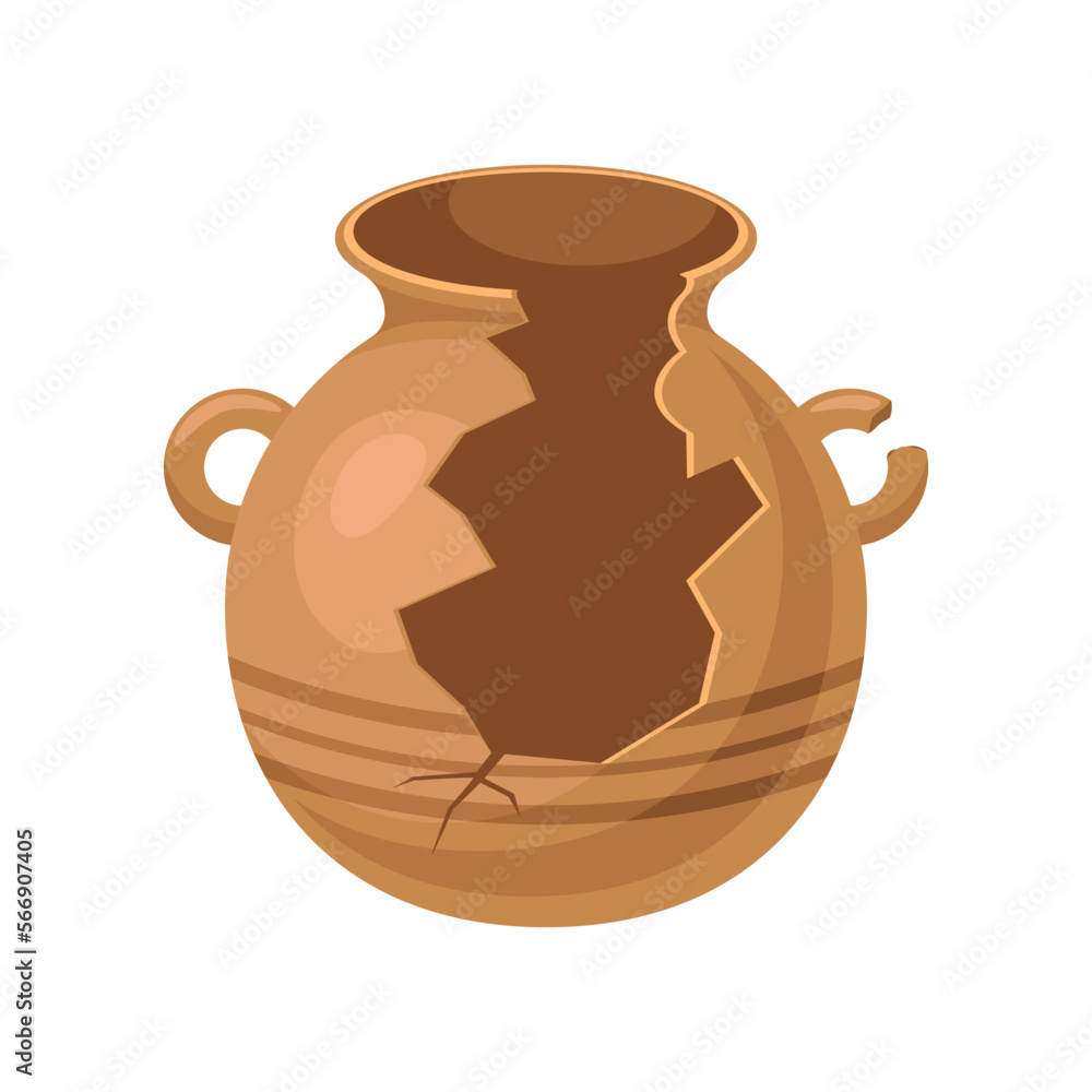 Old brown cracked vase vector illustration. Cartoon drawing of antique ...