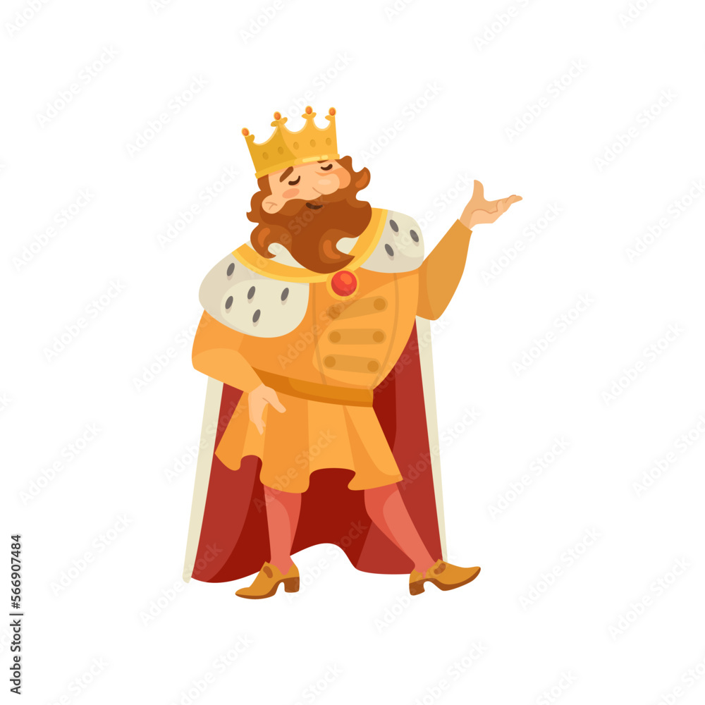 Medieval happy king cartoon character standing illustration. Funny fat ...