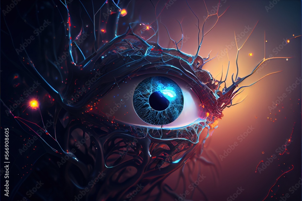 Illustration futuristic eye. Beautiful eye closeup. Robot, light ...