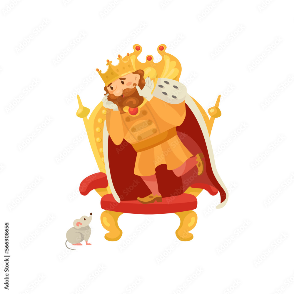 Medieval king cartoon character being scared of mouse illustration ...