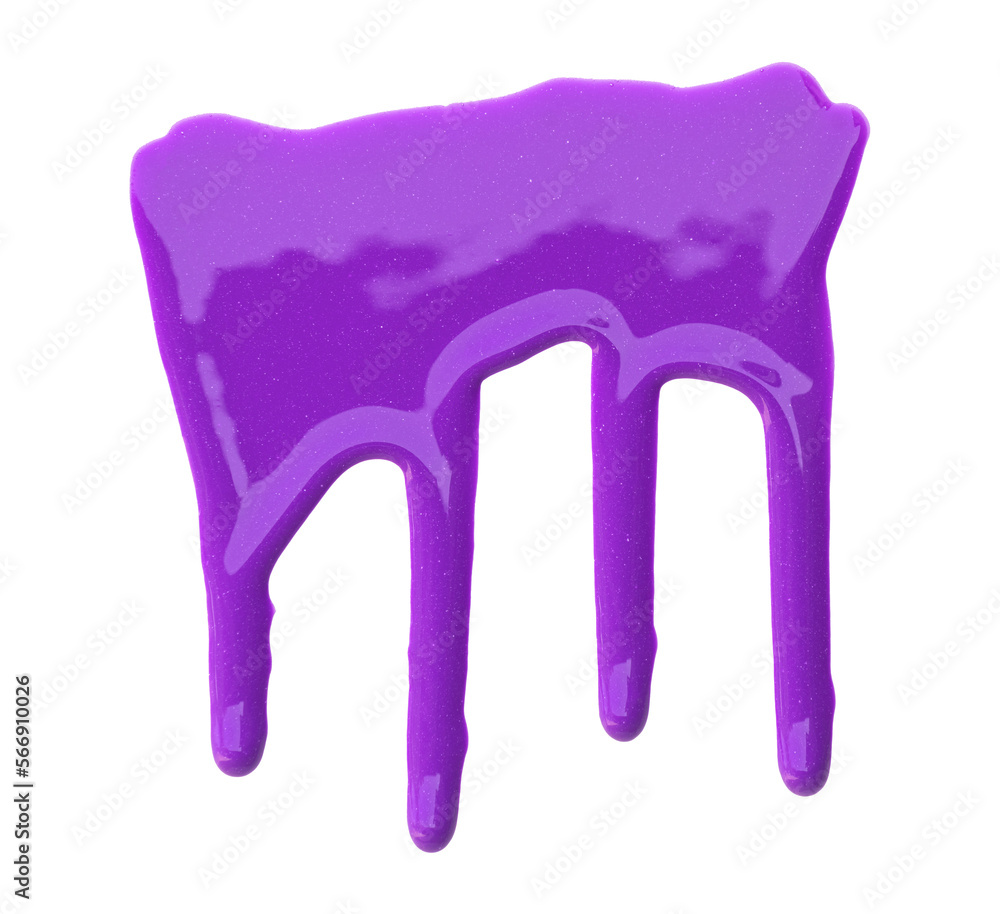 Purple color with pigment flowing down. Isolated on transparent ...
