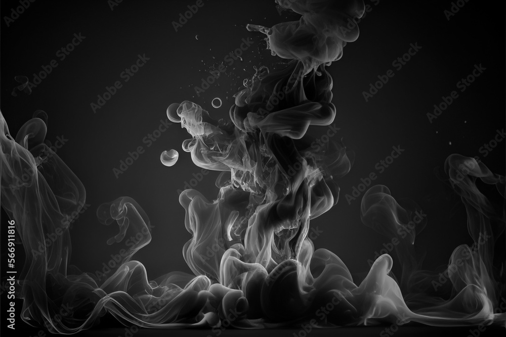 Smoke rising in black and white HD with dark background. The silhouette ...
