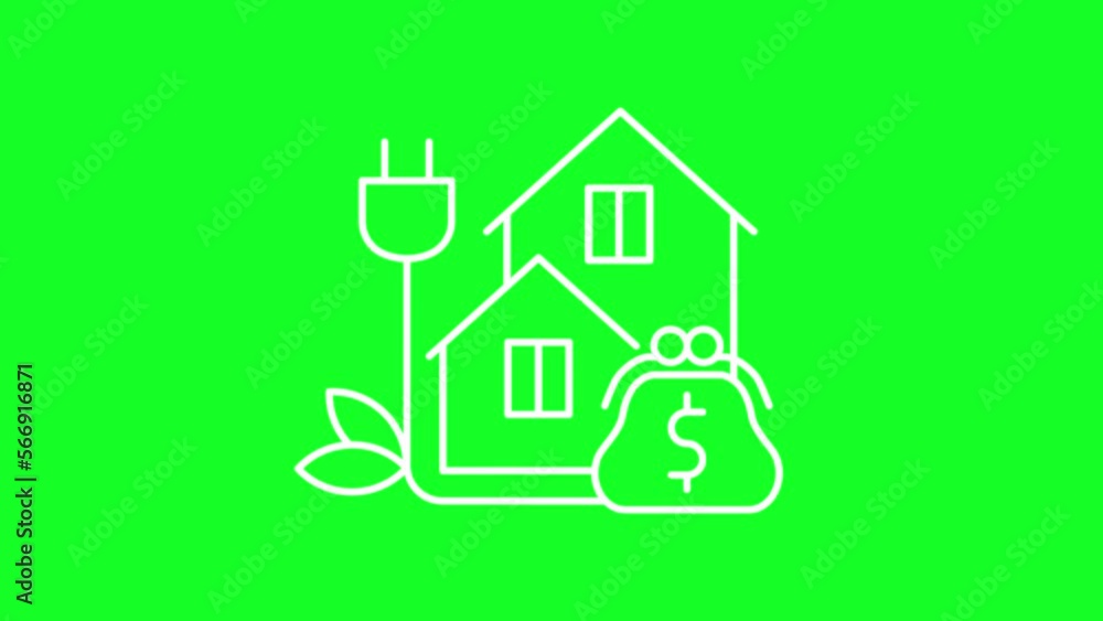 Animated power price white line icon. Green pricing program. Loop HD ...
