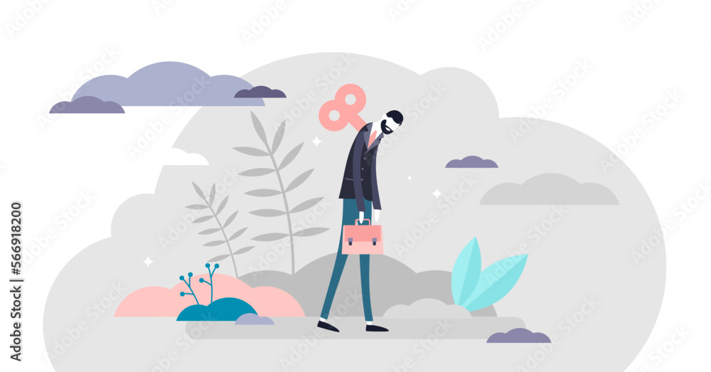Burnout concept, tiny business person illustration, transparent ...