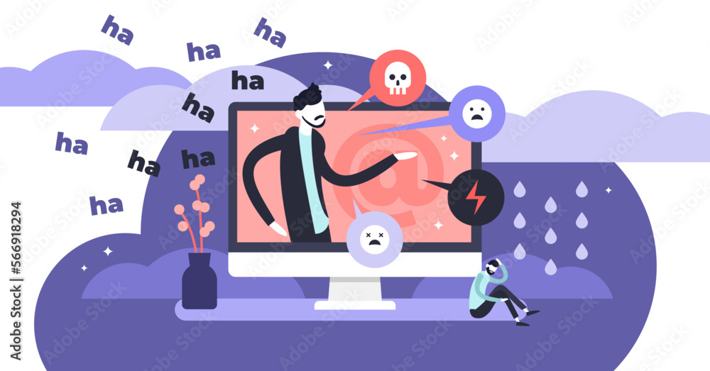 Cyber bullying illustration, transparent background. Flat tiny web ...