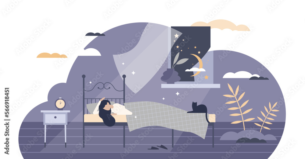 Good night sleep and sweet dreams as healthy relaxation tiny person ...