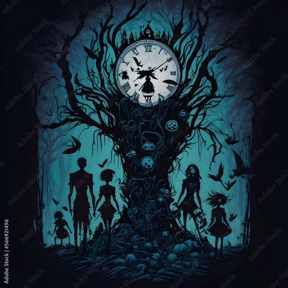dark gothic thin lines sharp shapes 2d illustration tim burton ...