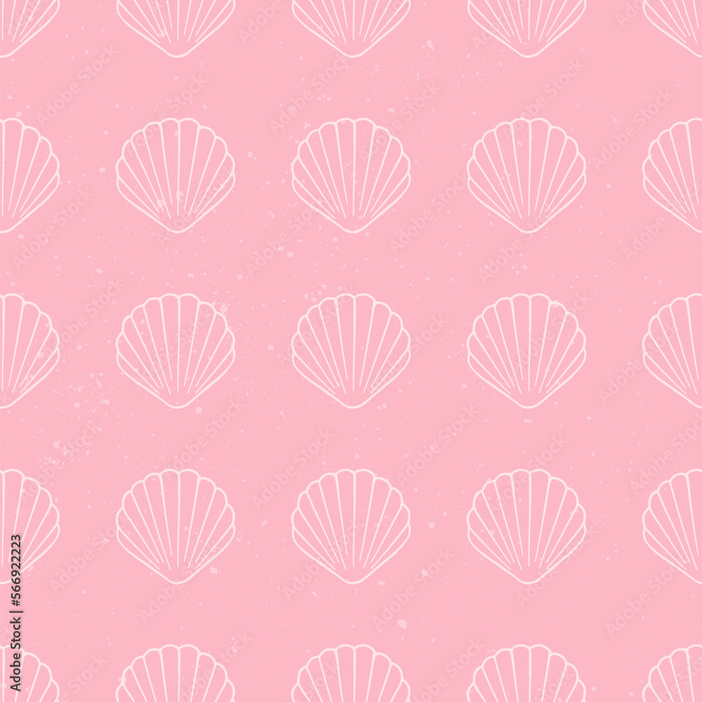 Pink clam seashells seamless pattern background vector illustration ...