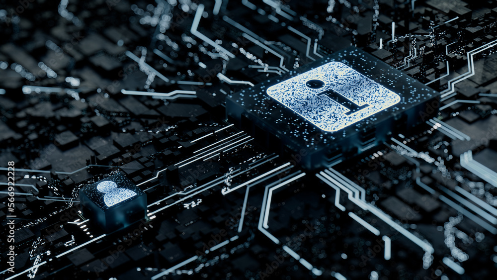 Information Technology Concept with info symbol on a Microchip. White ...