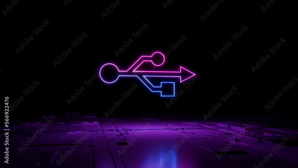 Pink and Blue neon light usb icon. Vibrant colored Interface technology ...