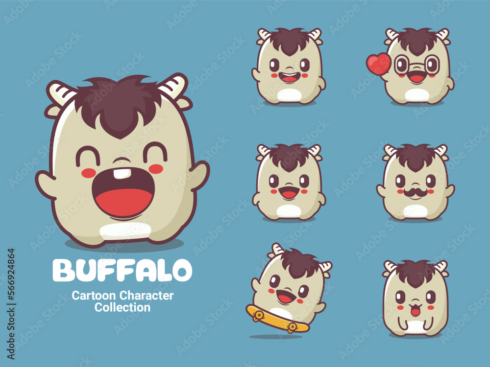 cute buffalo cartoon character animal vector illustration Stock Vector ...