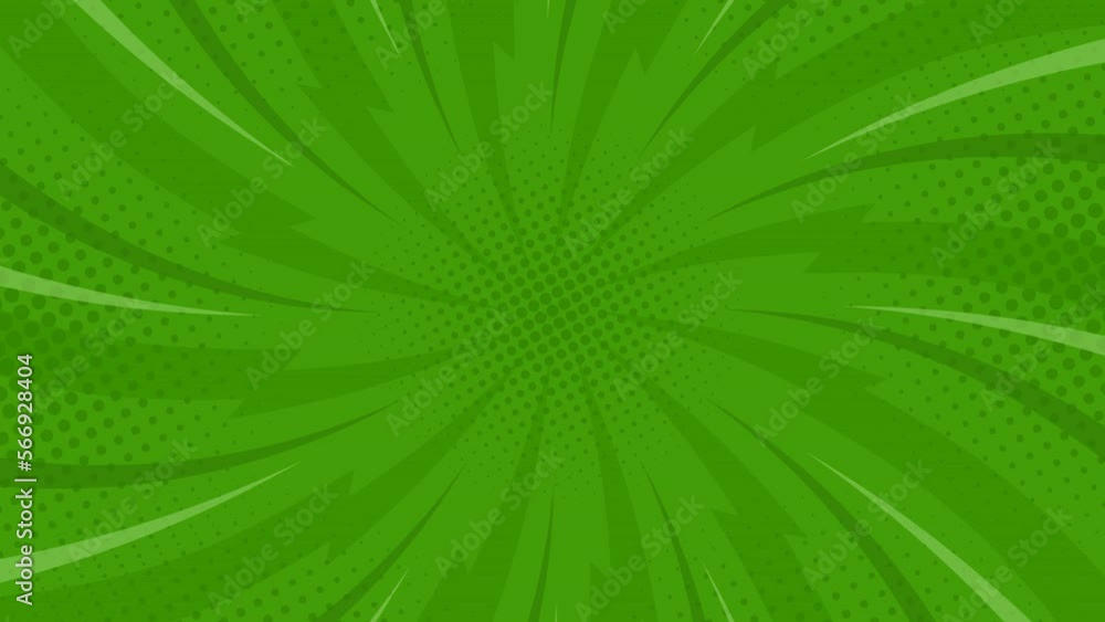 Green comic background, vintage pop art, sunburst, superhero background with animated radial ...
