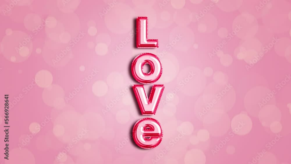 Letra love de globo de aluminio vertical en fondo rosa con bokeh. vídeo ...