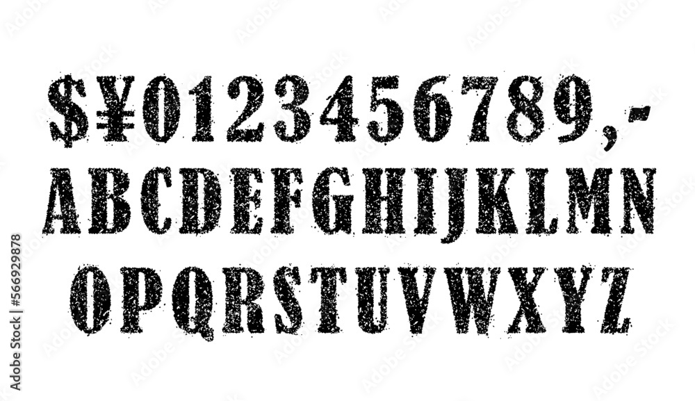 Rubber stamp style text illustration set (numbers and alphabets) Stock ...