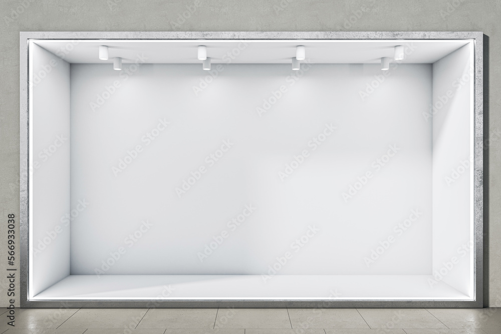 Front view on blank white niche with place for car or product ...