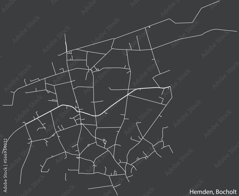 Detailed negative navigation white lines urban street roads map of the ...