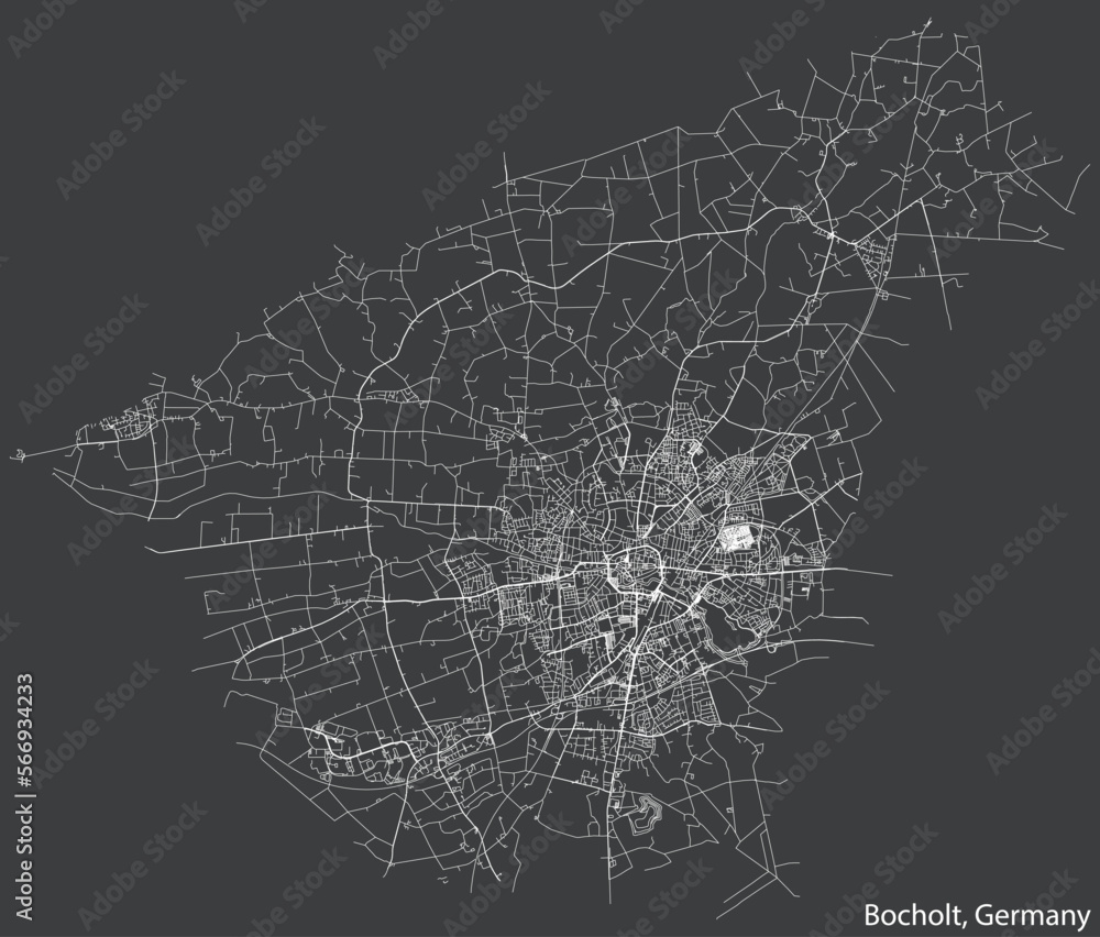 Detailed negative navigation white lines urban street roads map of the ...