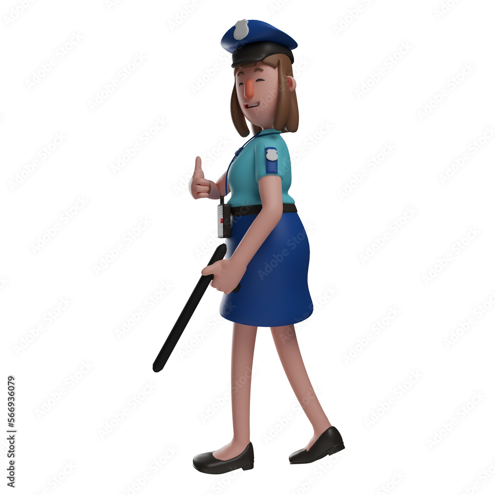 Charming 3D Police Woman Cartoon Design giving a thumbs up, 3D image of ...