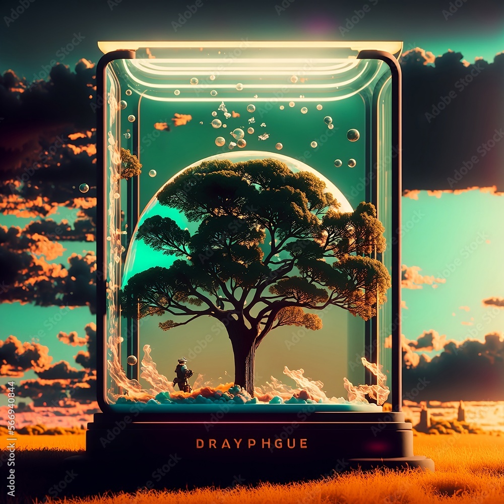 Environment, tree in glass grow plants. Green energy source. earth life ...