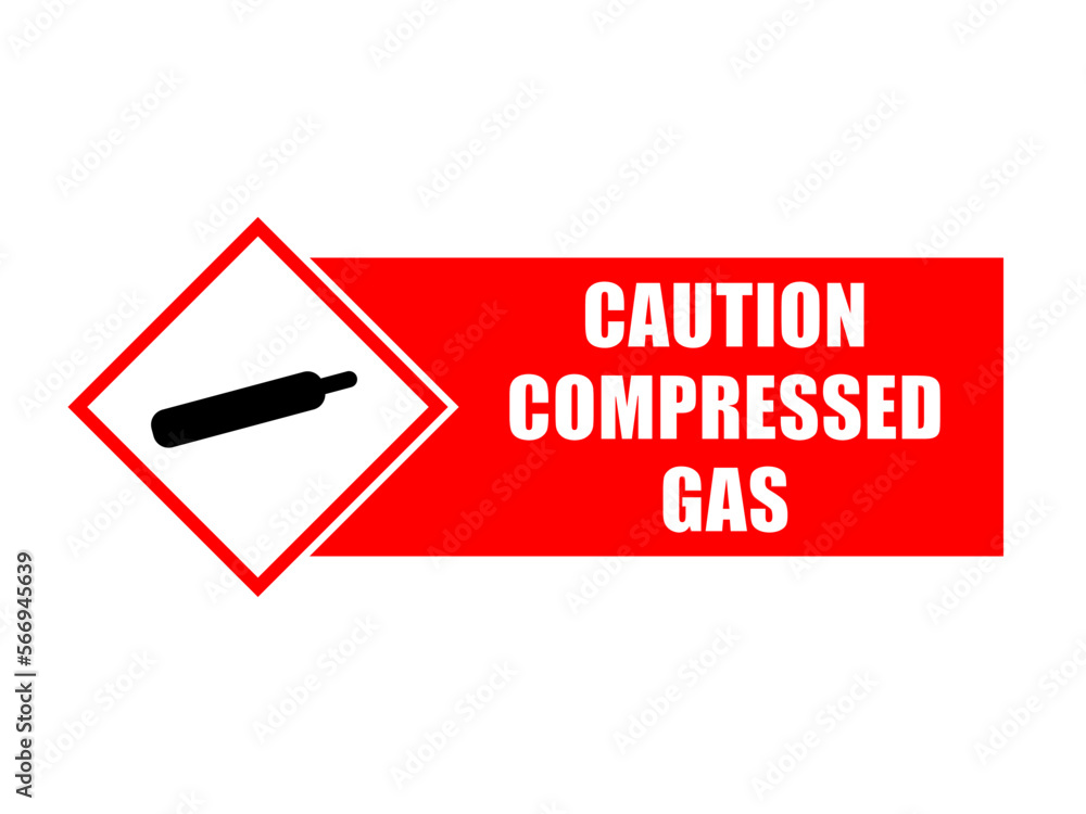Caution, compressed gas. Warning and safety label sign with symbol and ...