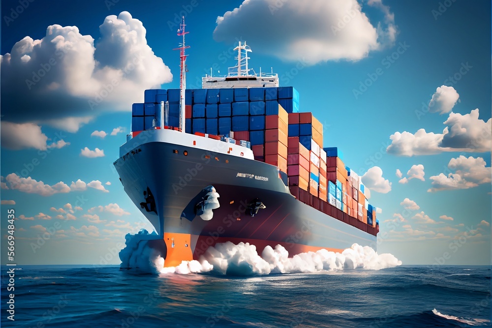 Shipping container ship in the ocean. Big ship shipping containers ...