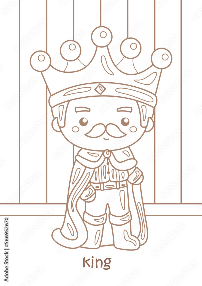 Alphabet K For King Vocabulary Coloring Pages A4 for Kids and Adult ...