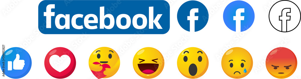 Facebook emoticon buttons. Png. Collection of Emoji Reactions for ...