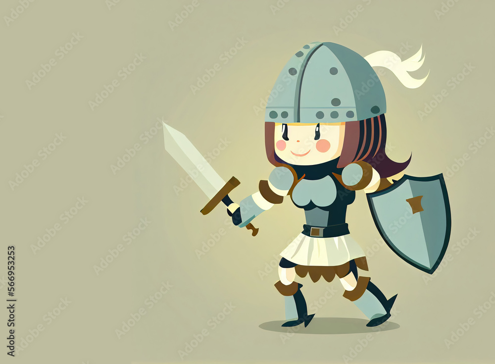 Brave girl fighting as fantasy cartoon knight warrior in armor ...