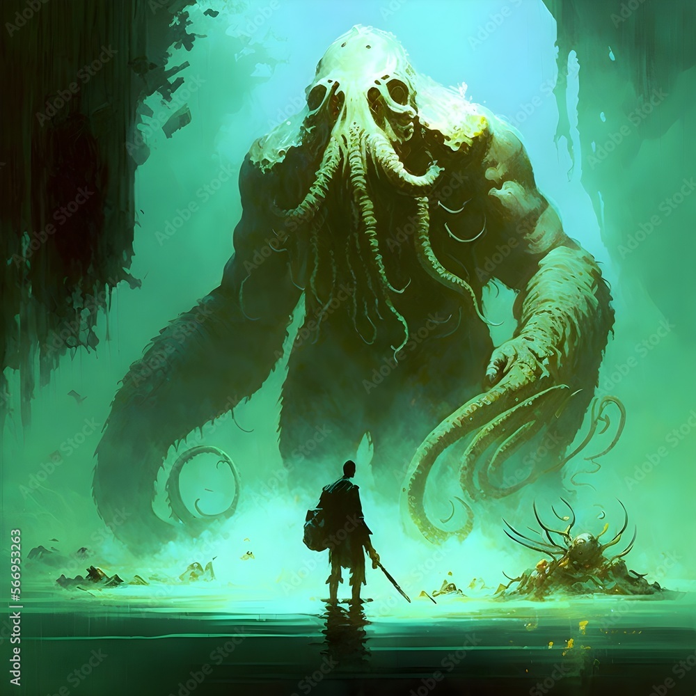 lovecraftian horrorific giant monster by frazetta Stock Illustration ...