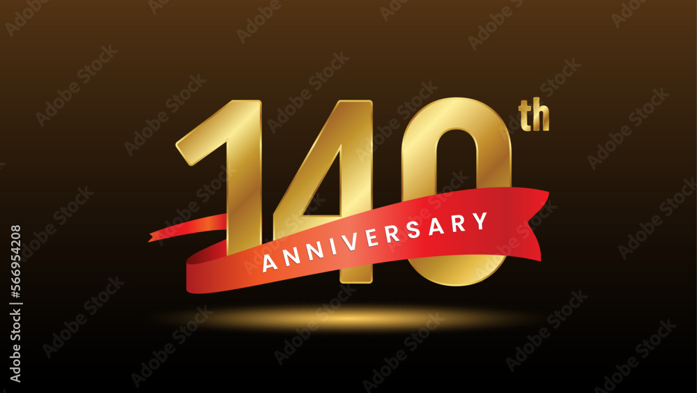 140th anniversary logo with gold text and red ribbon. Logo Vector ...