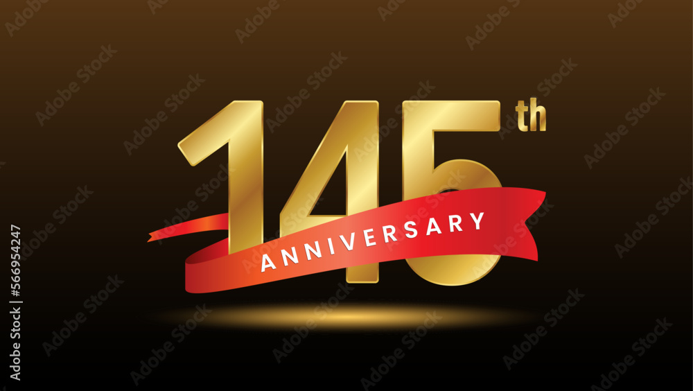 145th anniversary logo with gold text and red ribbon. Logo Vector ...