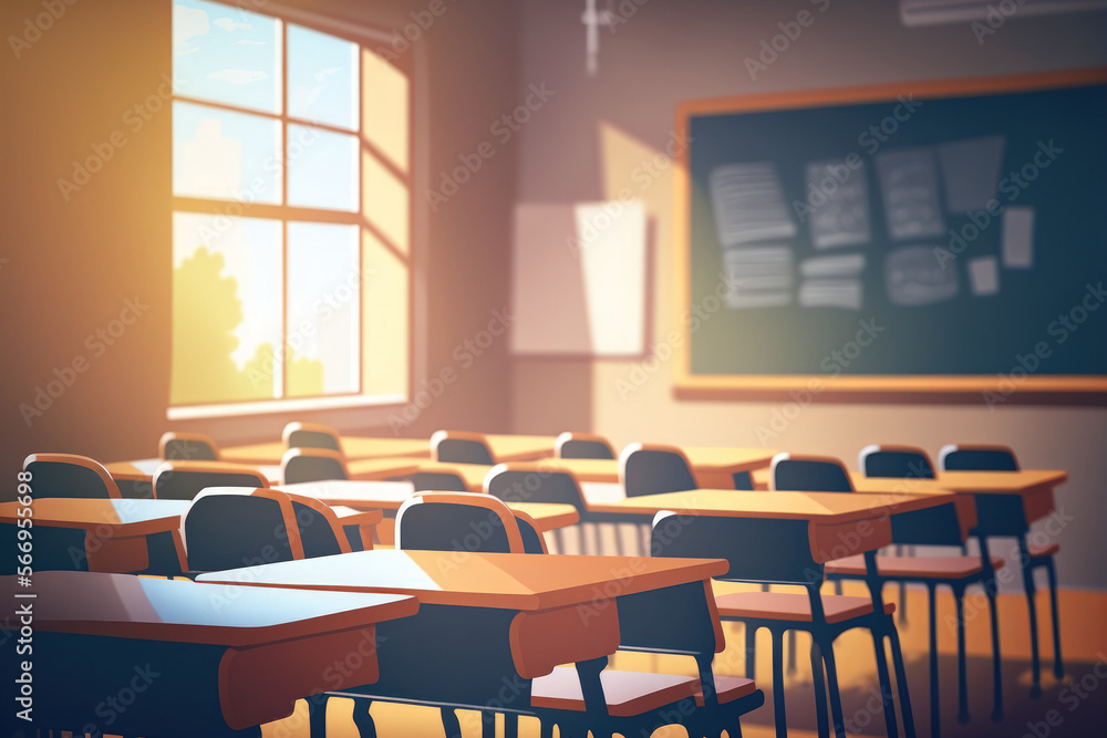 School classroom in blur background without young student; Blurry view ...