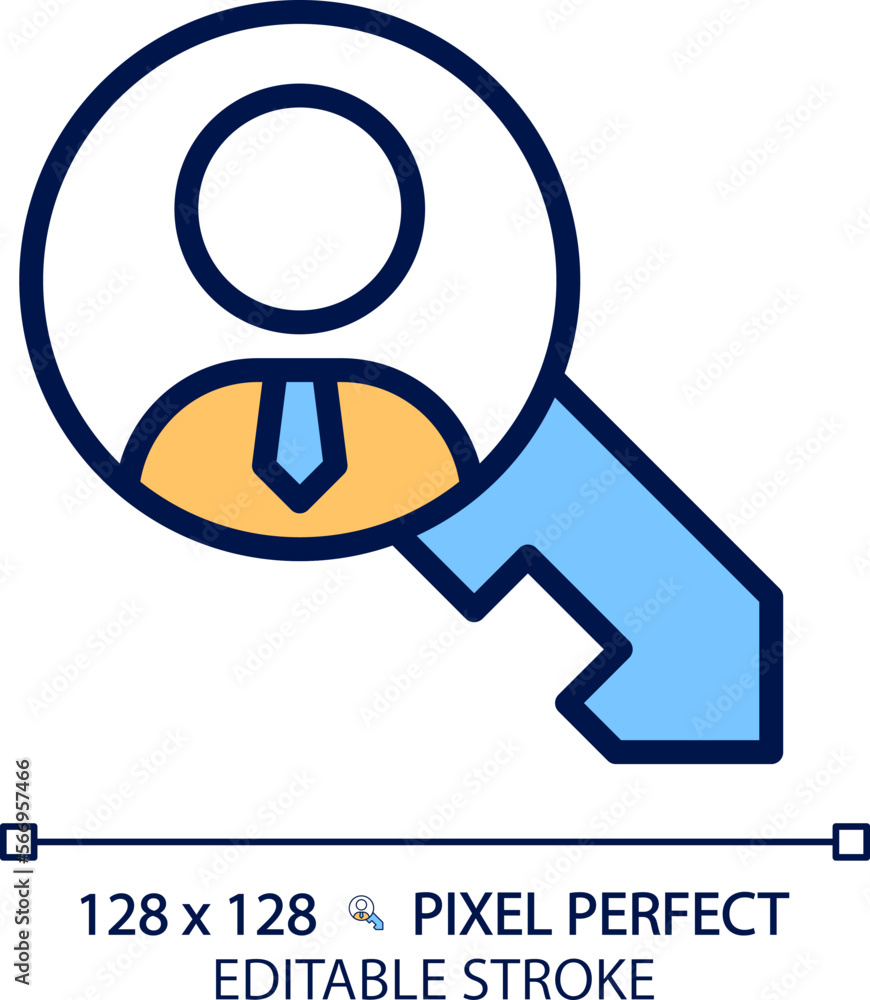Key person pixel perfect RGB color icon. Important qualified employee ...
