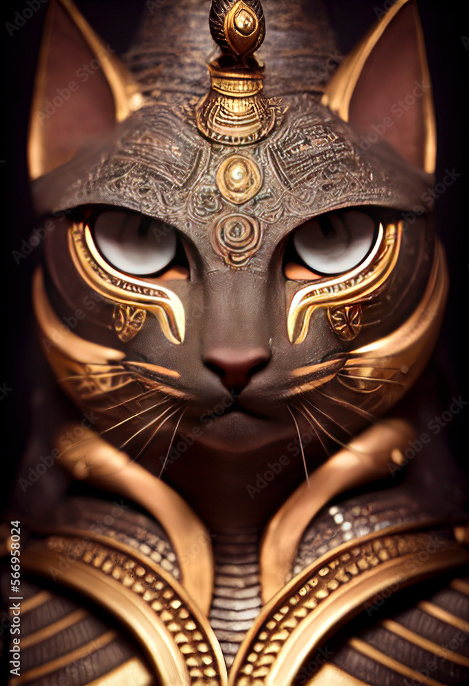 Egyptian cat in gold with gold ornaments. mythology and worship of cats ...