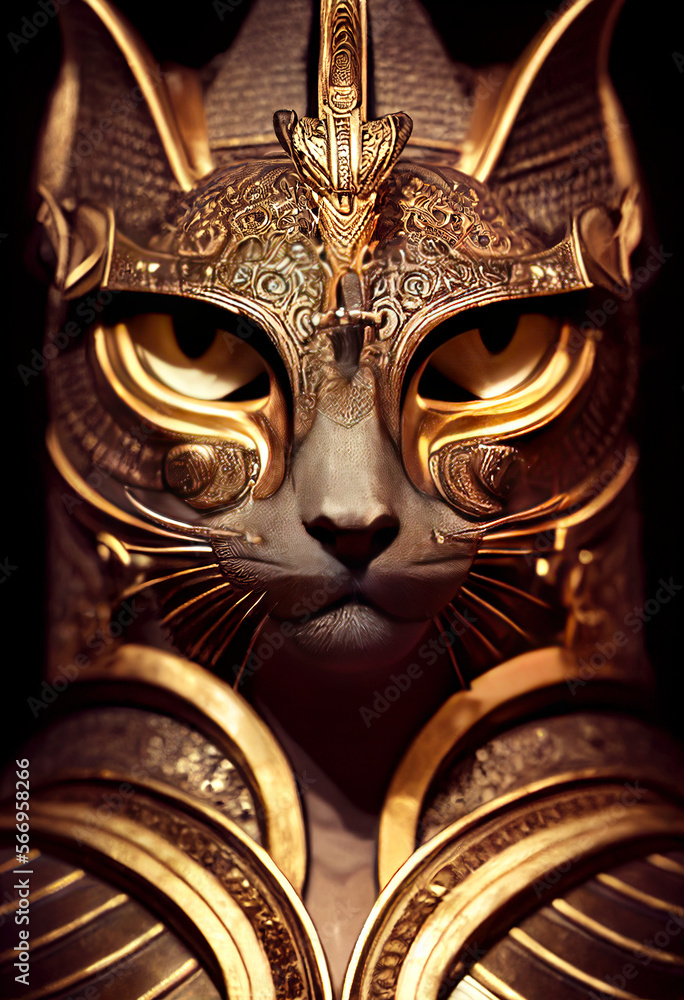 Egyptian cat in gold with gold ornaments. mythology and worship of cats ...
