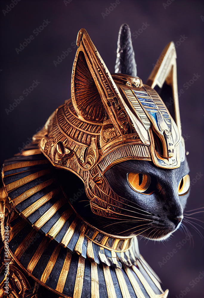 Egyptian cat in gold with gold ornaments. mythology and worship of cats ...