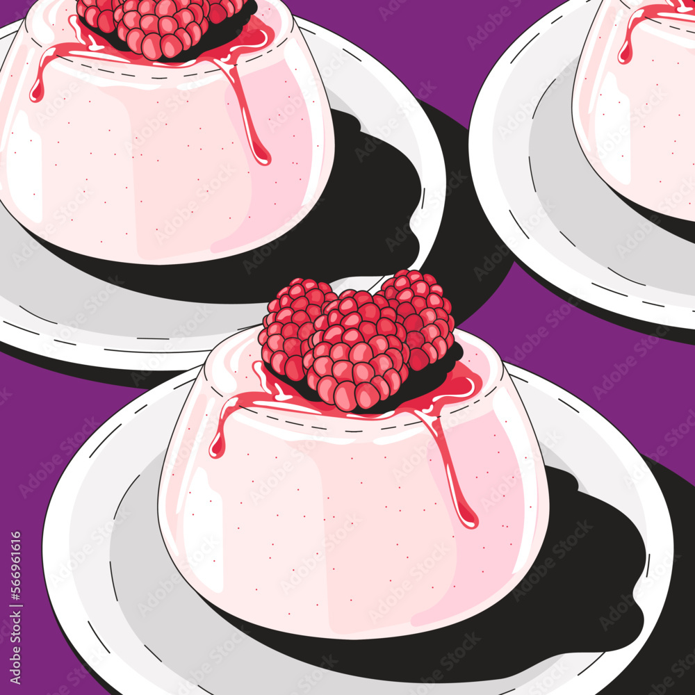milk pudding pudding custard with caramel glaze. a flat illustration in ...