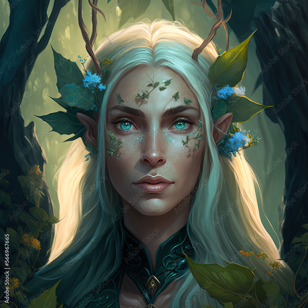 A Magnificent female elf portrait, Dungeon and dragons avatar token ...
