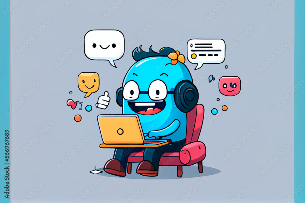 Cartoon programmer happy coding a chatbot laptop with Generative AI ...